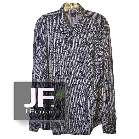 jf j.ferrar | Shirts | Jferrar Mens Gray Striped Velvettexture Floral ...